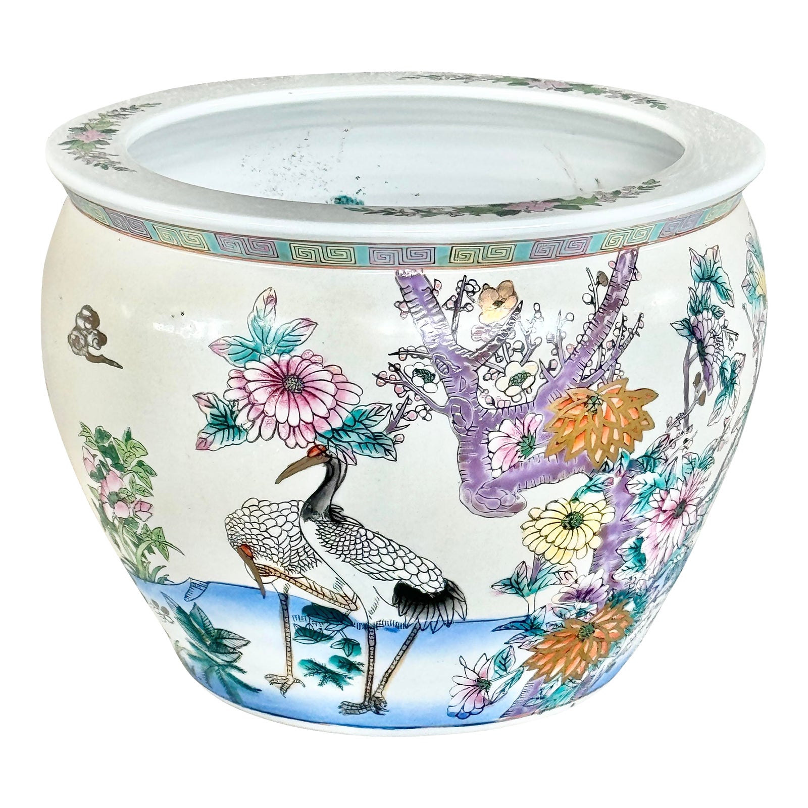 Vintage Chinoiserie Crane Cachepot | Chairish