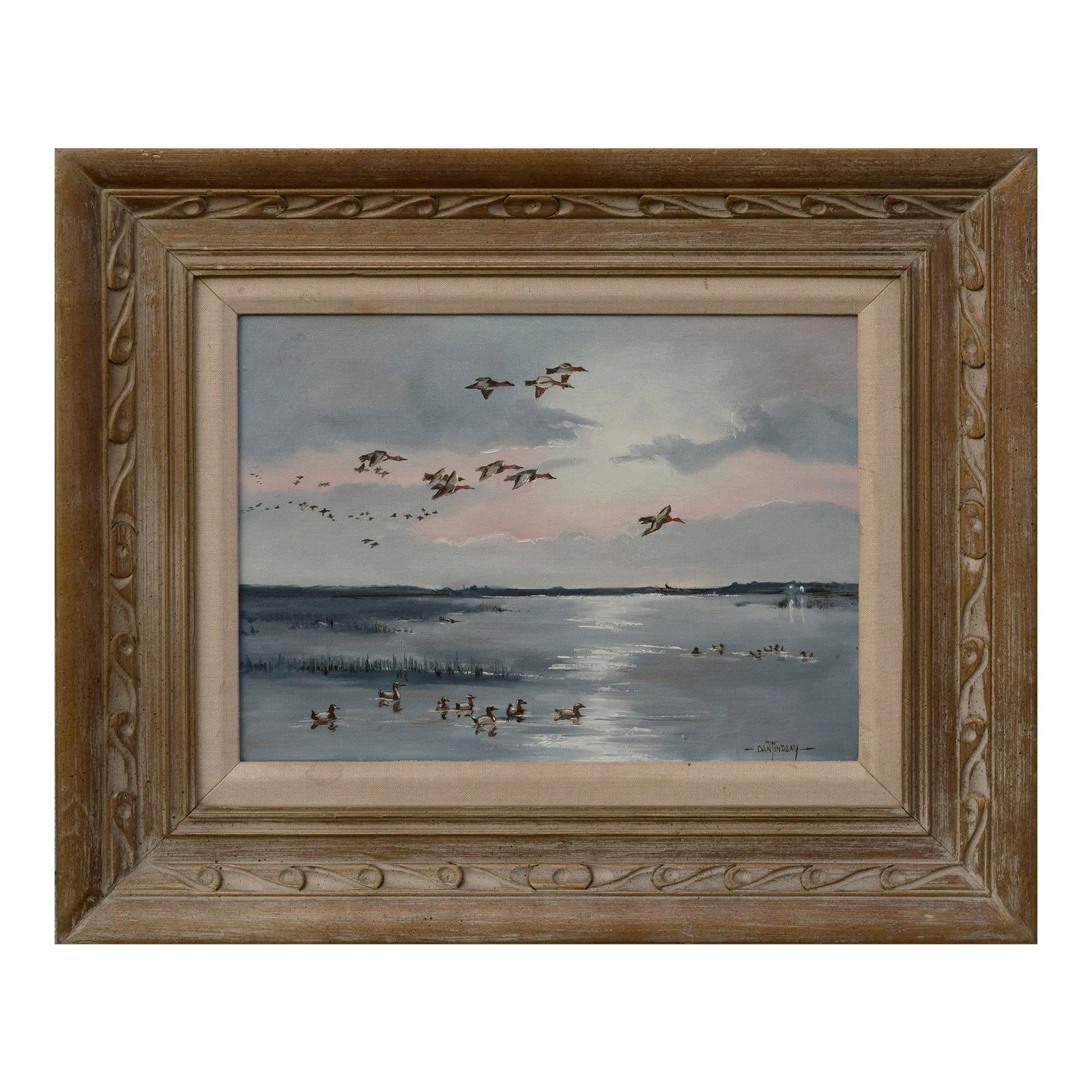Vintage Original Seascape With Flock of Ducks by Dan Findlay | Chairish
