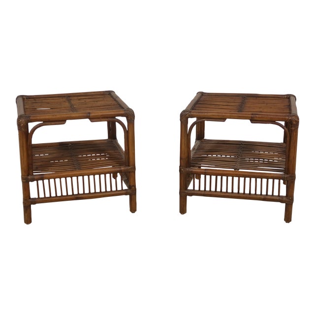Pair Panama Jack Rattan Caribbean Style End Tables | Chairish