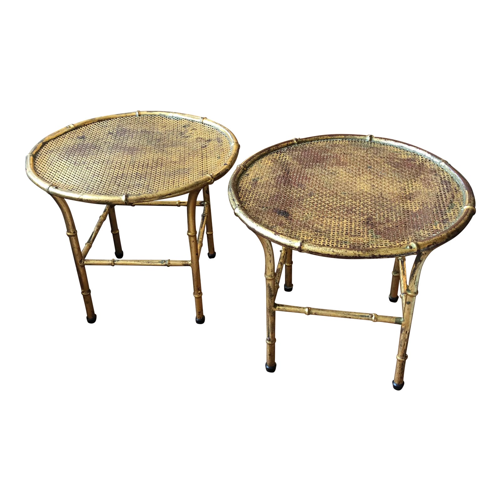 Italian Gilt Iron Faux Bamboo Round Small Cocktail Tables- a Pair ...