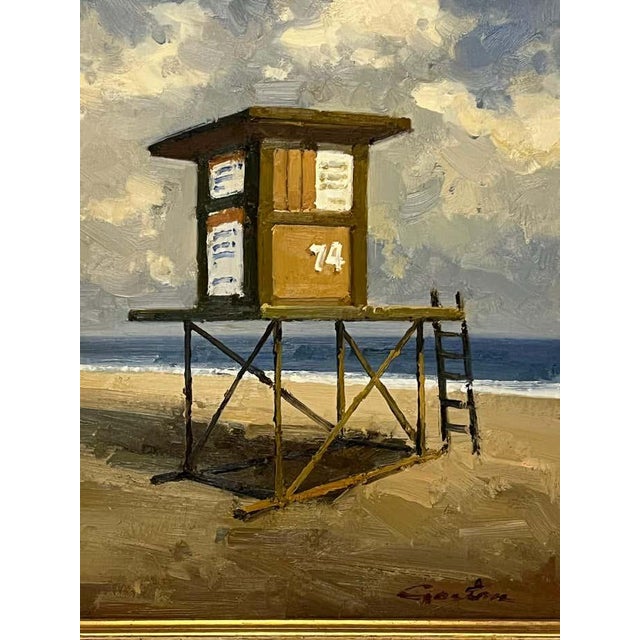 Newport Beach Lifeguard Tower #74 - Signed Oil on Canvas | Chairish