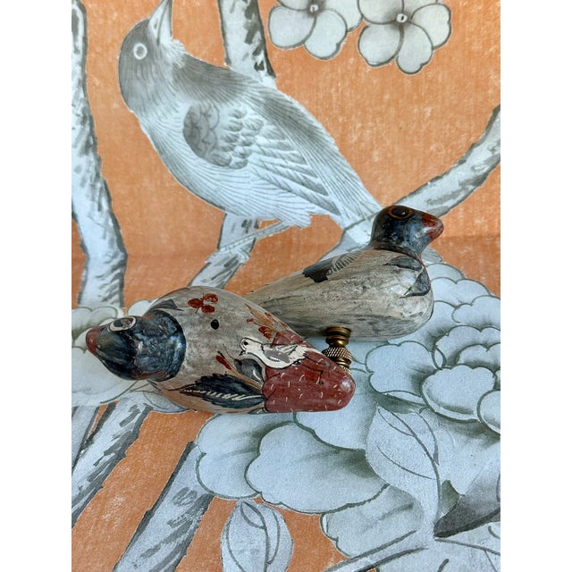 Tonala Mexican Pottery Bird Lamp Finials on Bronze Hardware - a Pair ...