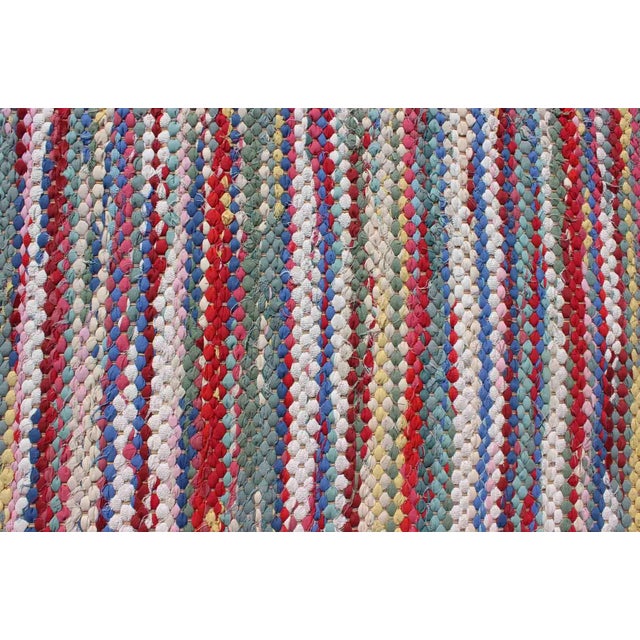 Large Colorful American Braided Rug With Horizontal Stripes and Fringe ...
