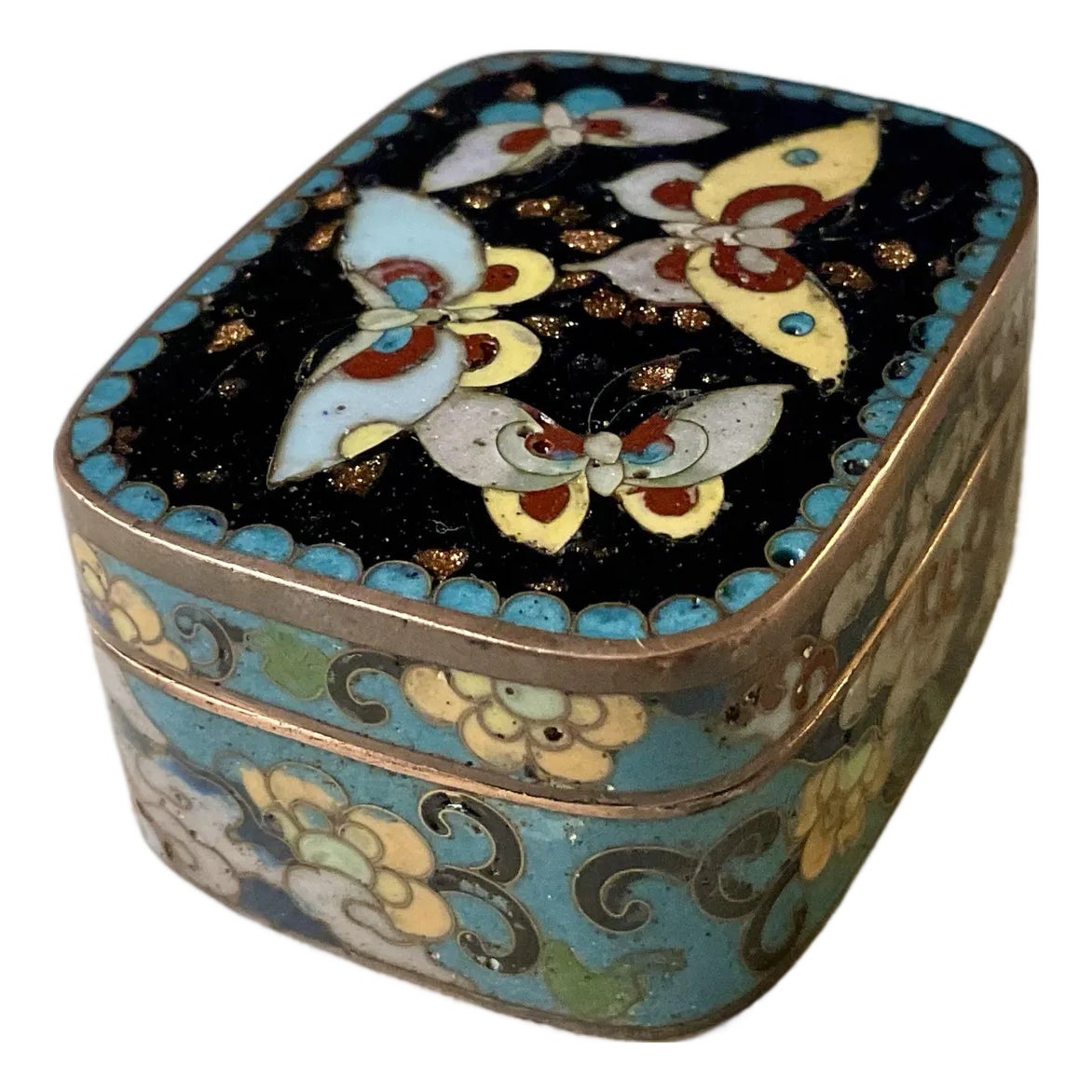 Antique Asian Cloisonné Box With Butterfly | Chairish
