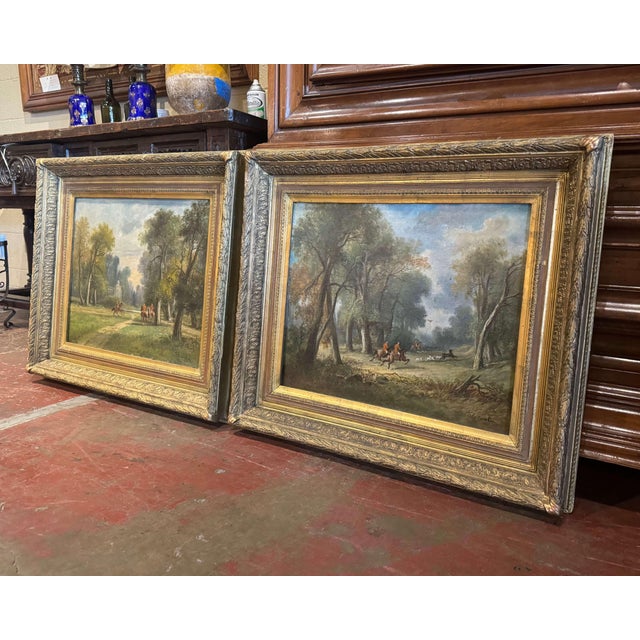 Pair of 19th Century French "Chasse a Courre" Oil Paintings Signed ...