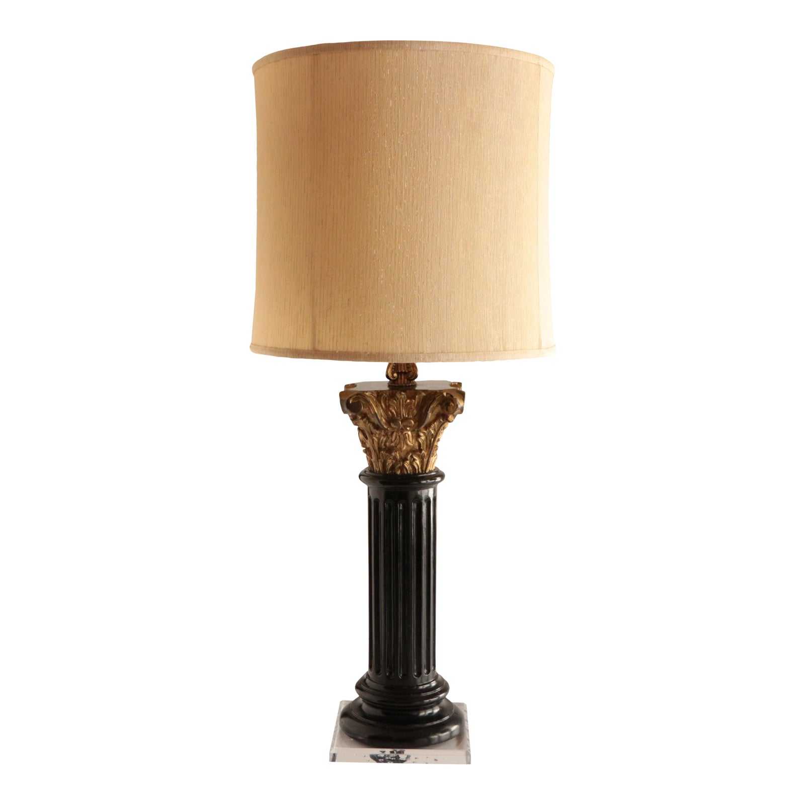 Carved Wood Corinthian Column Table Lamp | Chairish