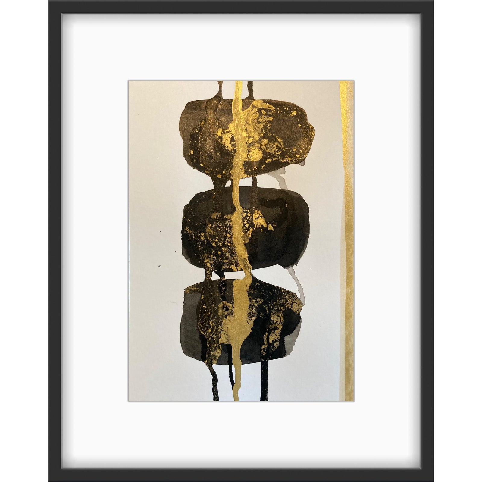 Abstract Black and Gold Original Contemporary Ink Painting on Paper ...