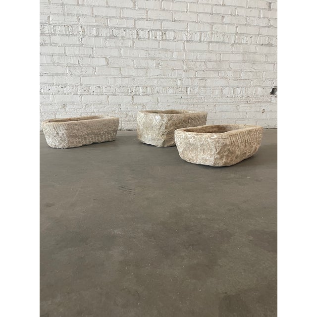 Carved Stone Trough Garden Planters- a Set of 3 | Chairish