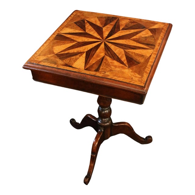 Circa 1860 Star Inlaid Top Side Table With Drawer, English | Chairish