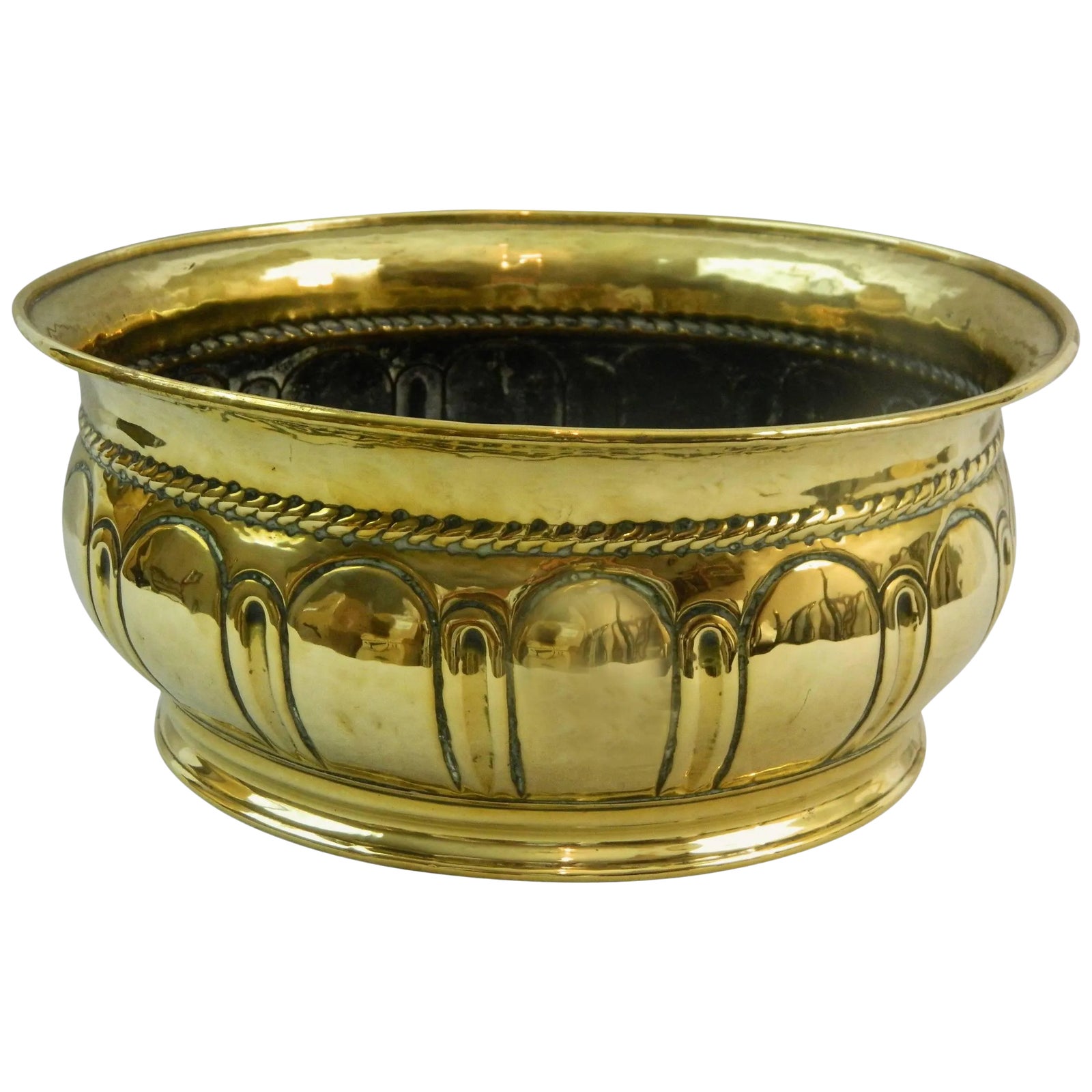 French Brass Round Planter With Design All Around, 19th Century | Chairish