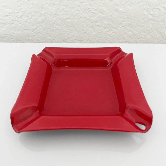 Vintage Red Enamel Ashtray, Mid-20th Century | Chairish