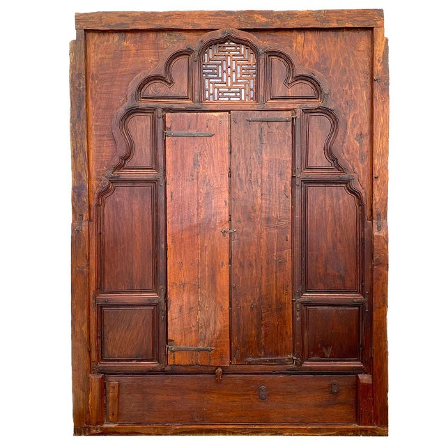 19th Century Large Indian Carved Teak Haveli Shutter Window | Chairish