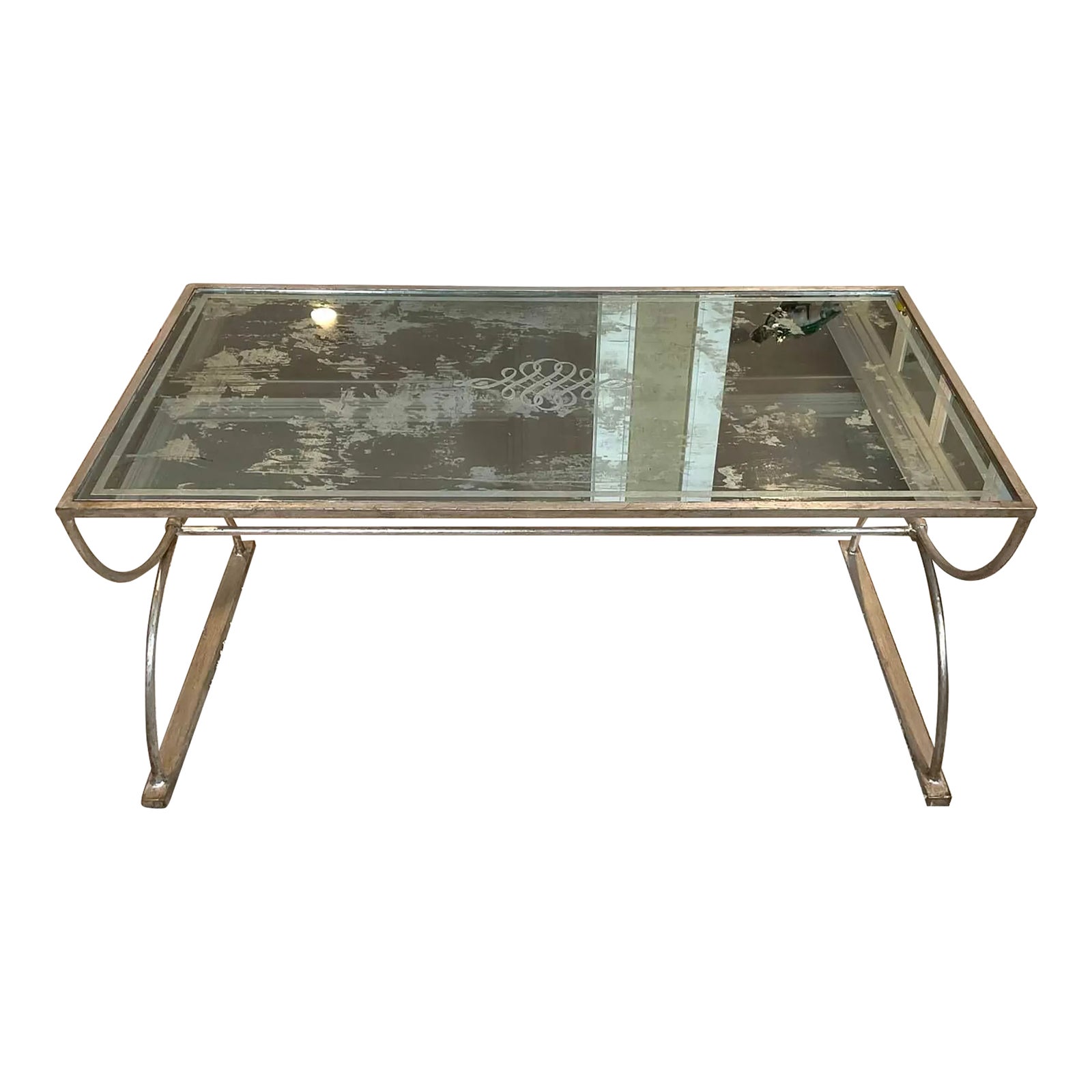 Vintage Rectangular Coffee Table With Antiqued Mirror Top | Chairish
