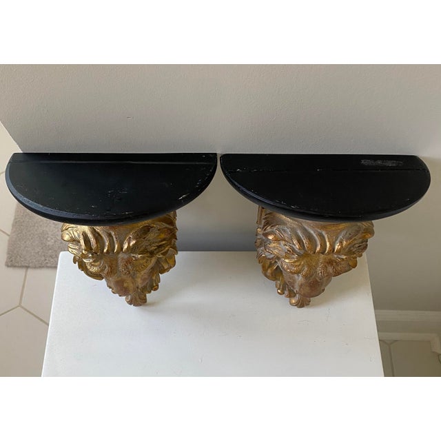 Mid 20th Century Vintage Gilded Lion Bust Wall Shelves - a Pair | Chairish