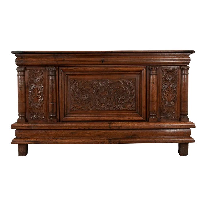French 18th Century Solid Carved Oak Coffer | Chairish