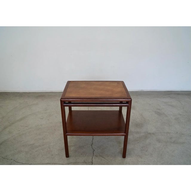 Mid-Century Modern Leather Top Side Table | Chairish