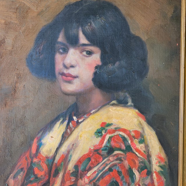 Girl in a Vibrant Robe Oil Portrait Painting, Framed | Chairish