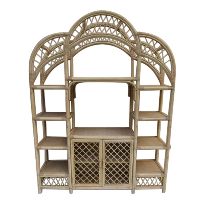 Pagoda Style Bamboo Rattan Storage Shelf | Chairish