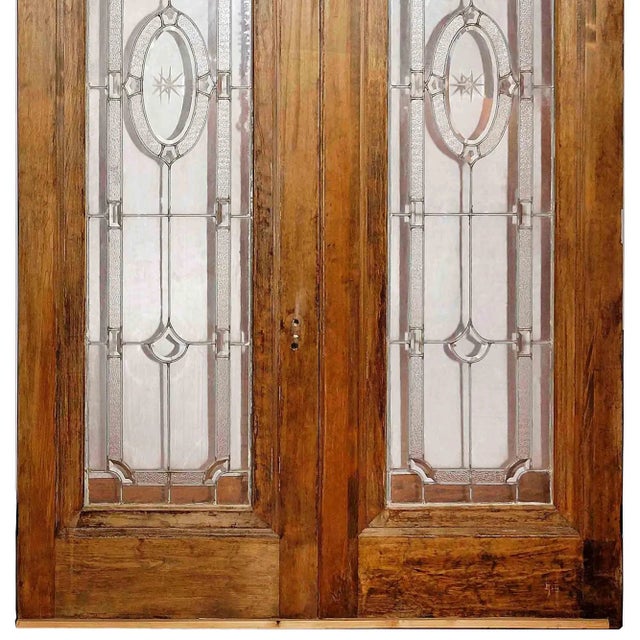 Antique Textured, Beveled, and Leaded Glass Wood Frame Double Doors - a ...
