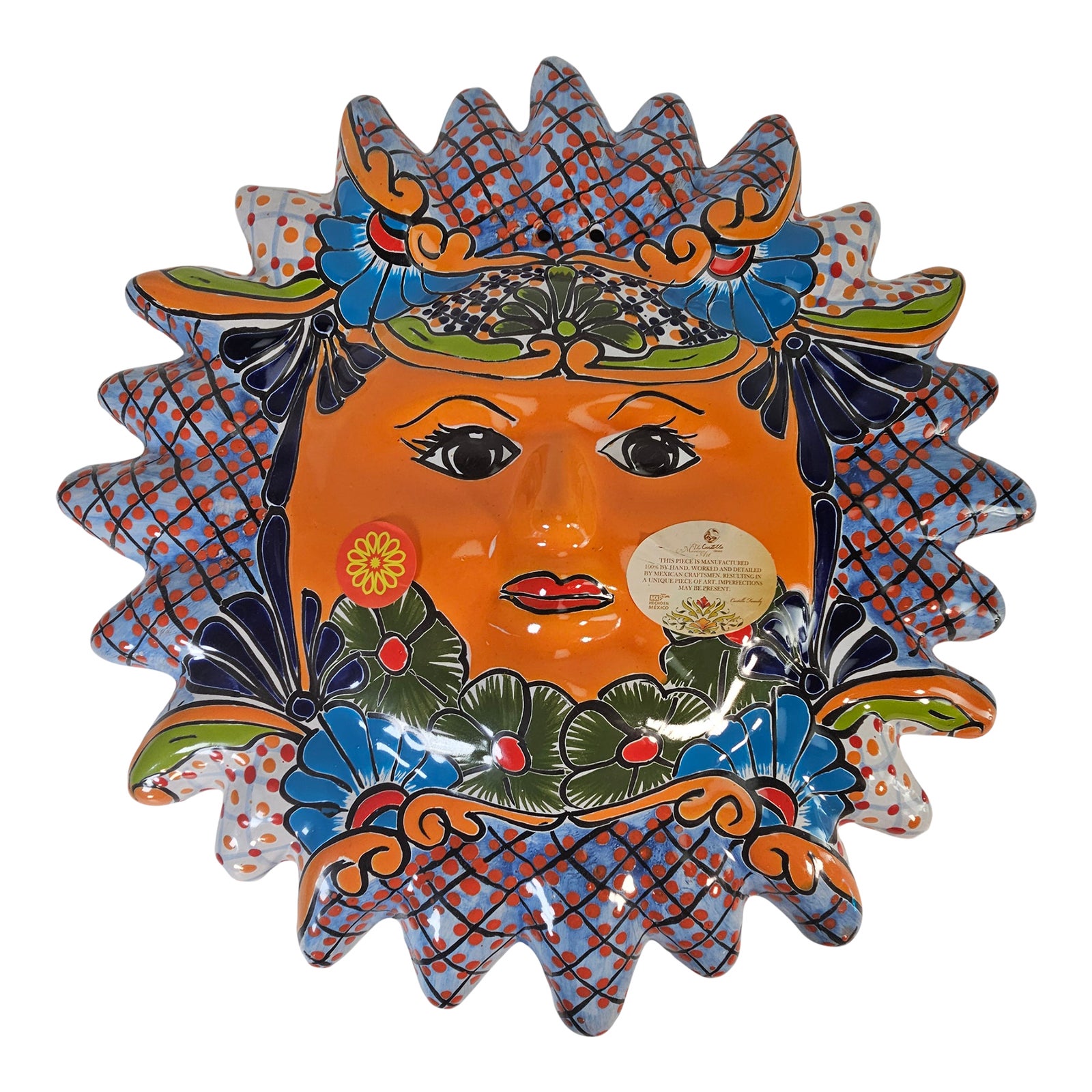 Talavera Mexican Wall Sculpture Sun Face Extra Large | Chairish