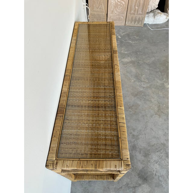 Vintage Boho Chic Coastal Woven Rattan Two - Tier Console Table/ Sold ...
