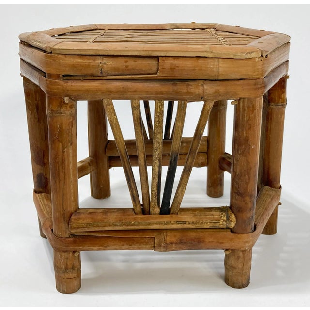 Large Vintage Scorched Bamboo Riser or Stand | Chairish