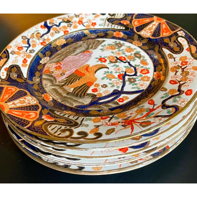 Chinoiserie Imari Style Hand Painted Gilt Dinner Plates, Set of 6 ...