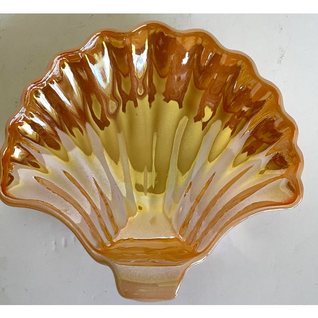Hollywood Regency Orange Lusterware Shell Trinket Candy Dish | Chairish