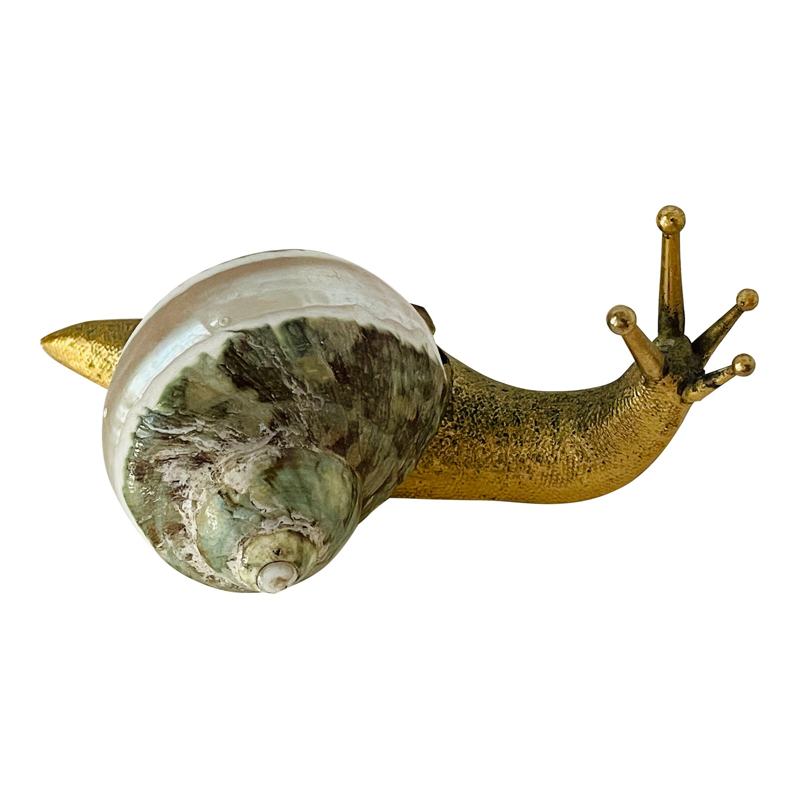 Coastal Vintage Bronze Snail With Shell Paperweight | Chairish