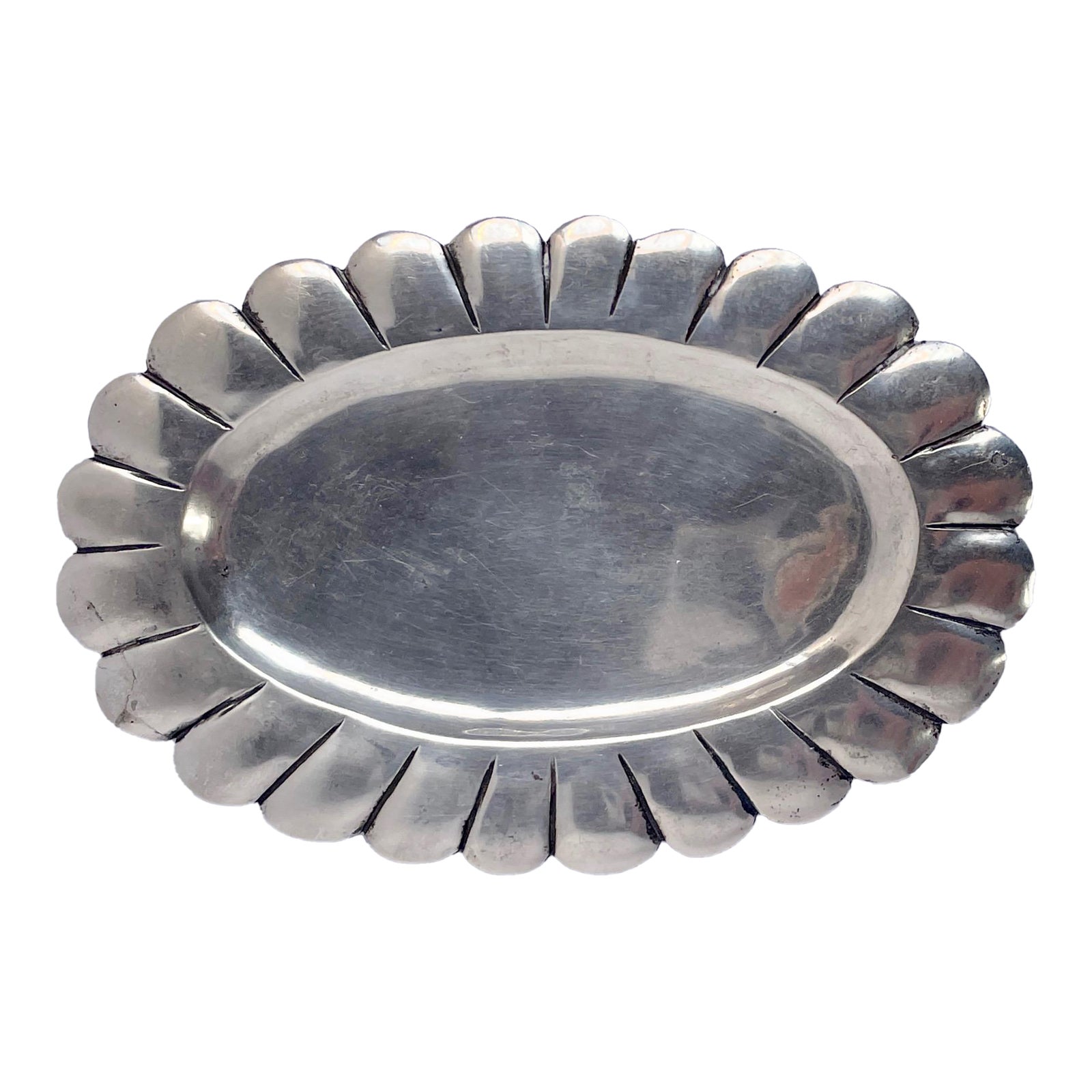 Little Antique Hand-Wrought Silver Scalloped Trinket Tray | Chairish