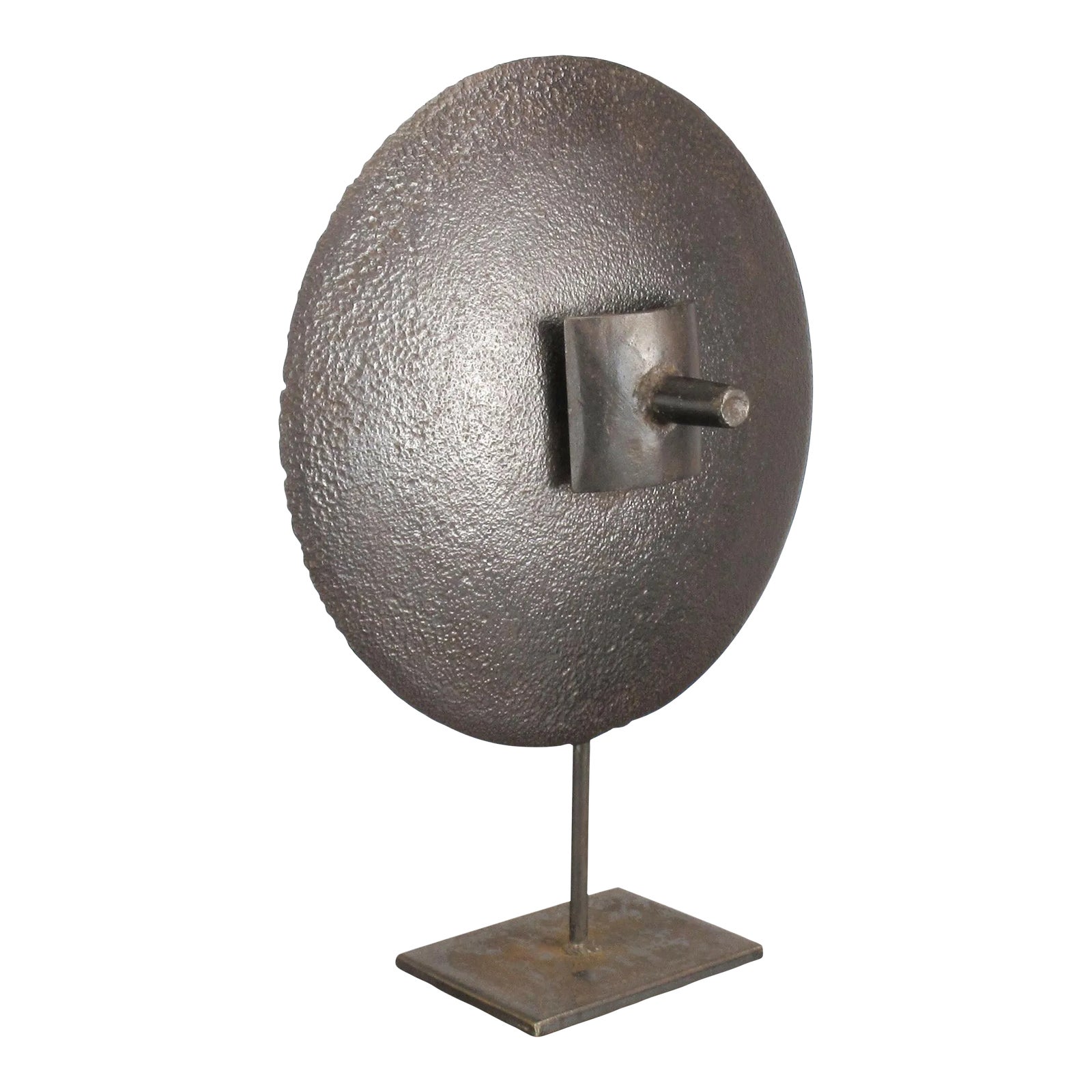 Hand-Hammered Iron Disc Sculpture with Center Handle | Chairish