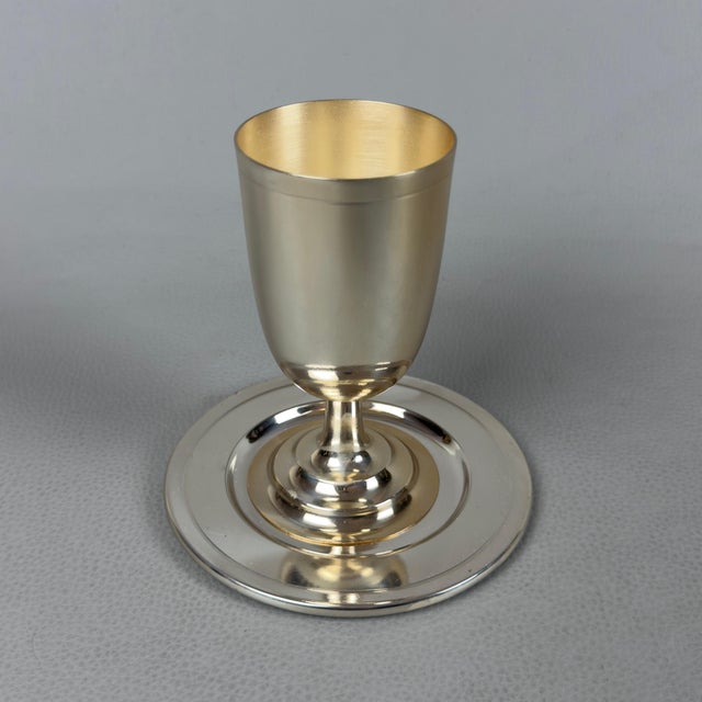 Hand-Worked Silver-Plated Brass Glasses and Coasters with Gilt Interior ...