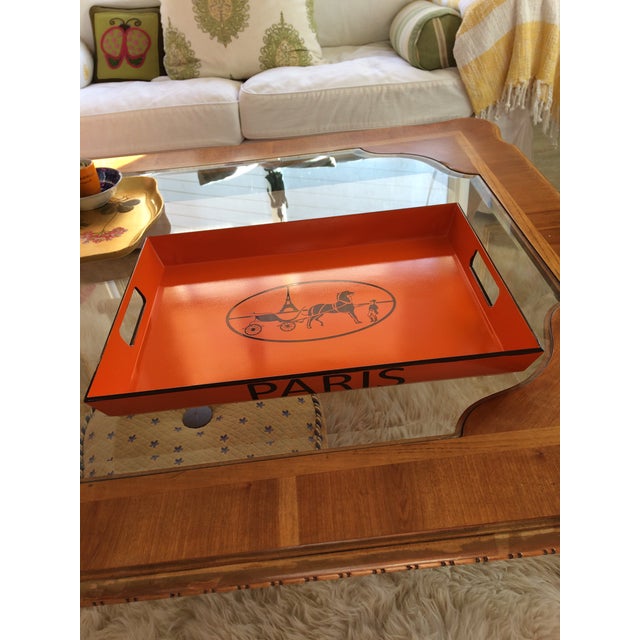 Orange Lacquered Hermes Inspired Bar Tray | Chairish