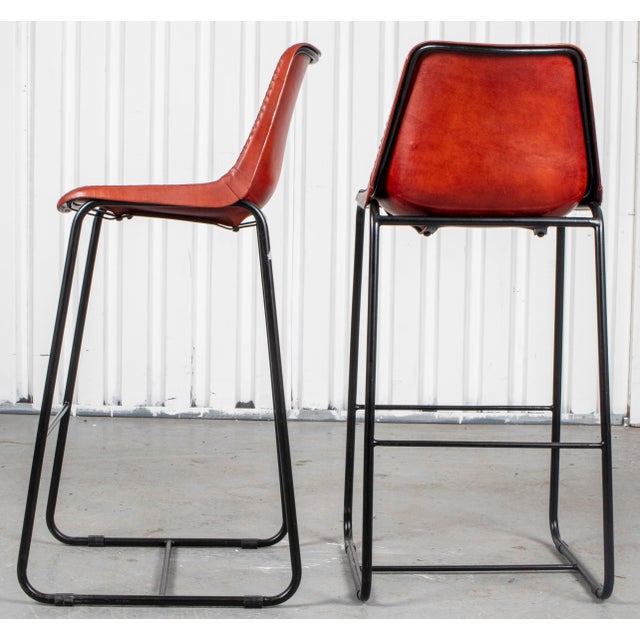 Modern Leather Upholstered Tall Stools | Chairish