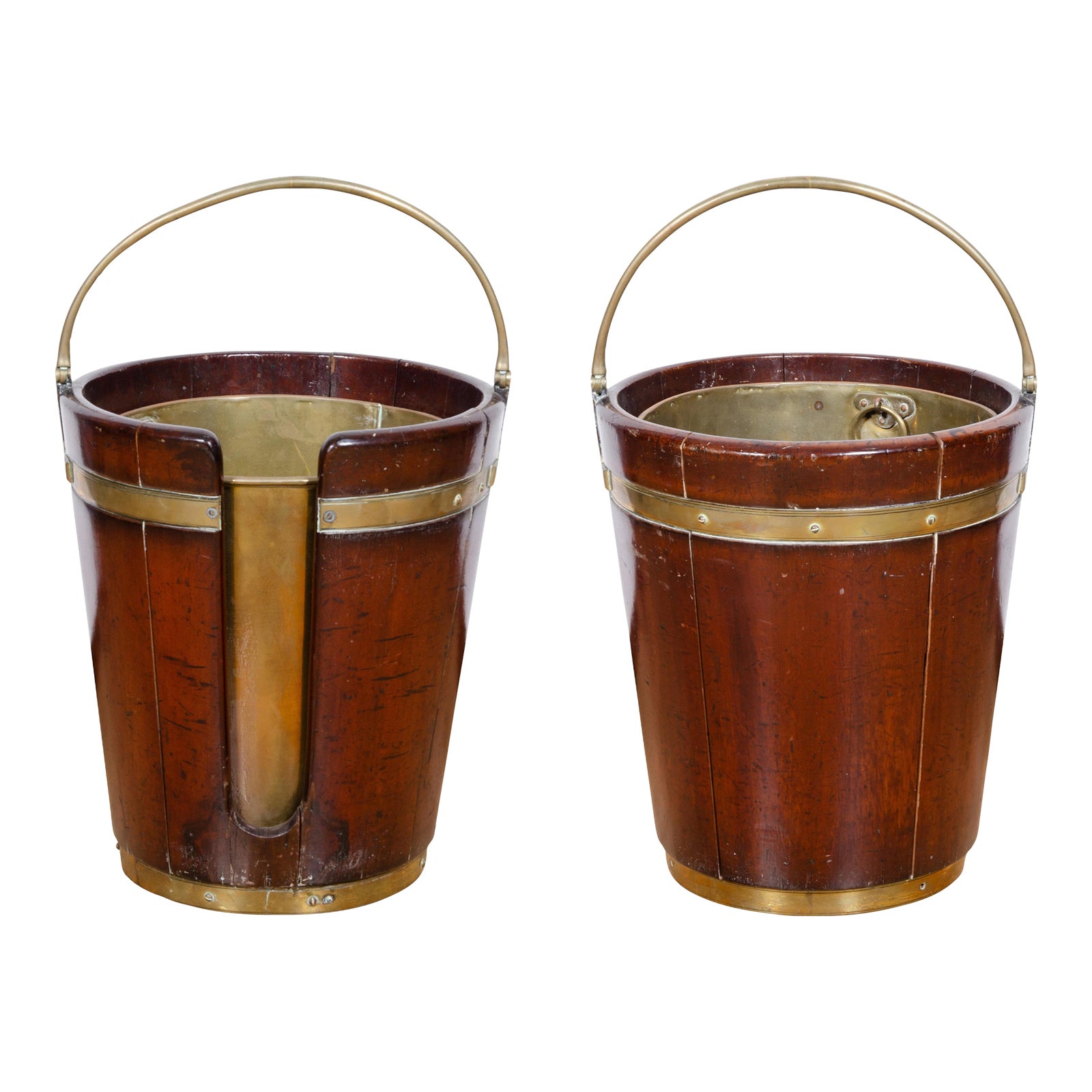 Regency Mahogany and Brass Bound Peat Buckets - A Pair | Chairish