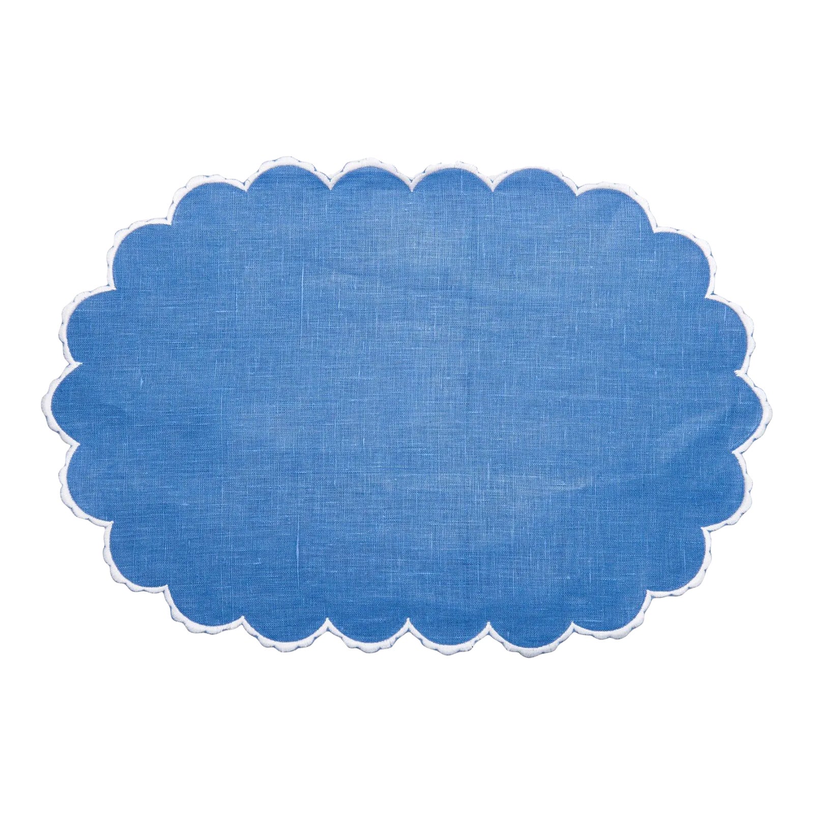 Deborah Rhodes Petal Scallop Oval Linen Placemat, Ocean, Set of 4 ...