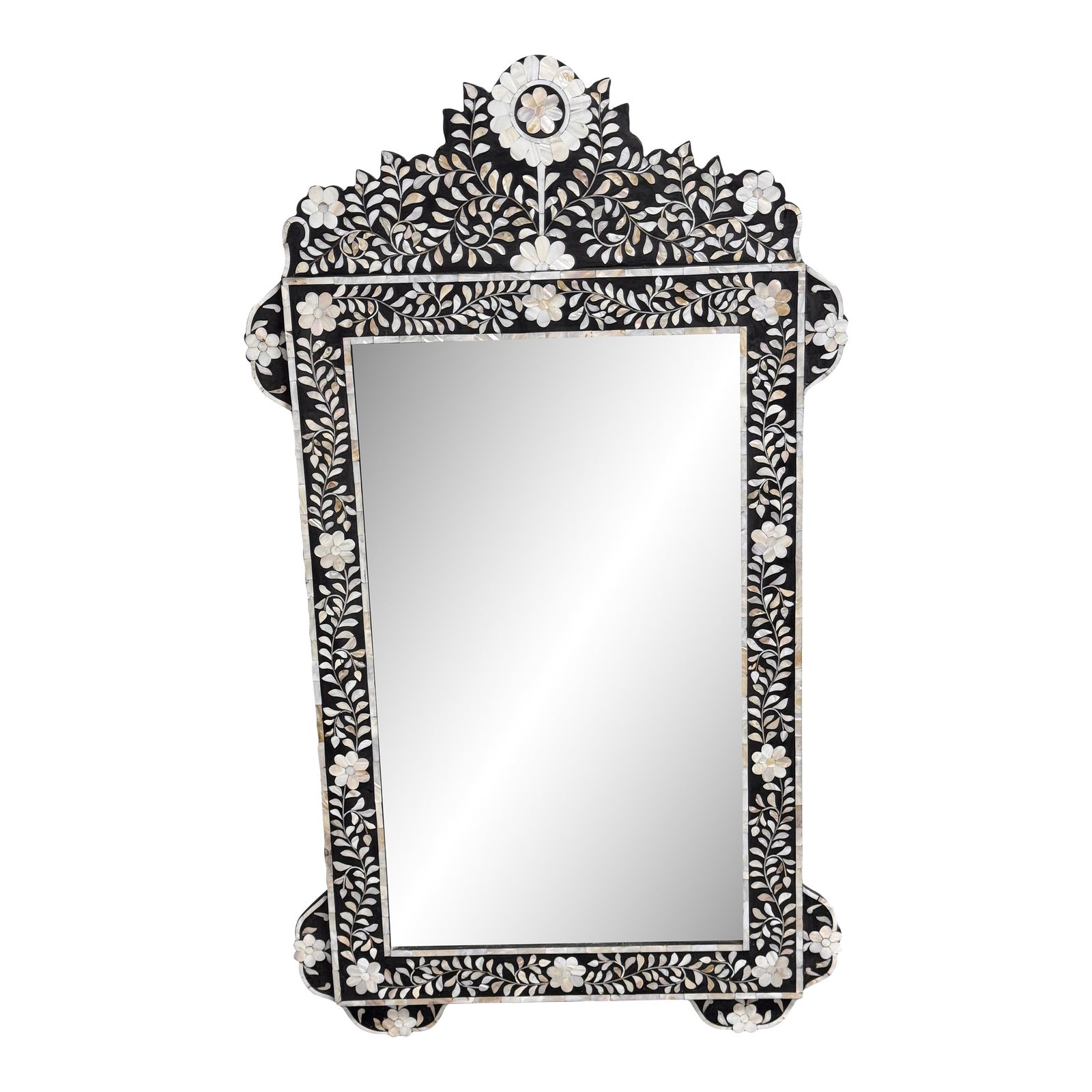 Moroccan Style Mother-of-Pearl Inlaid Floral Wall Mirror | Chairish