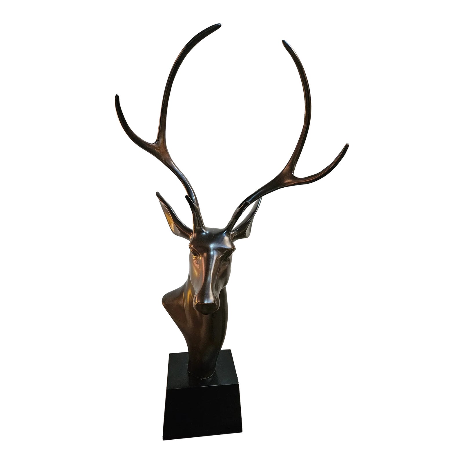 Handsome Bronze Finish Bust of a Stag | Chairish