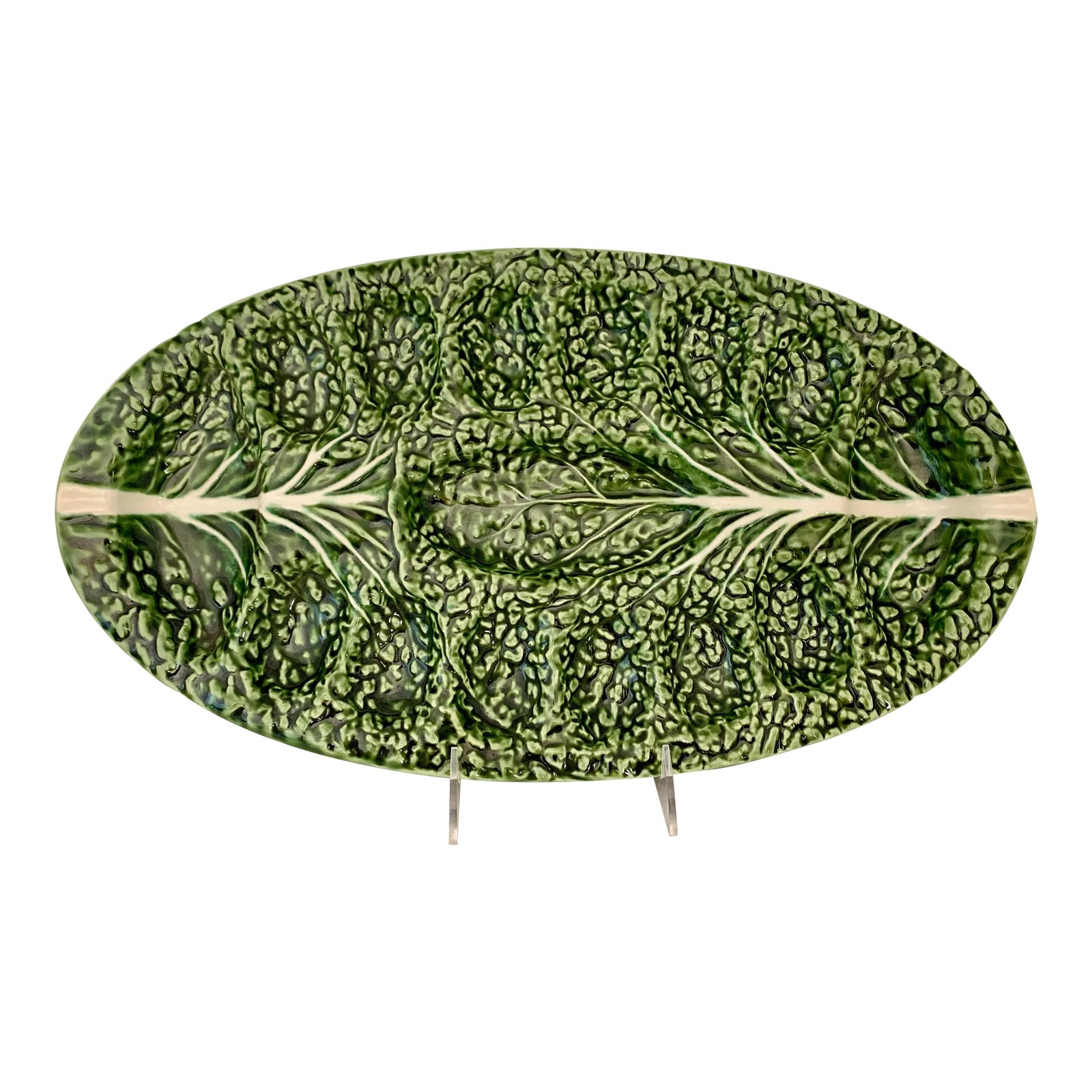 Olfaire Portugal Green Cabbage Oval Deviled Egg Platter | Chairish