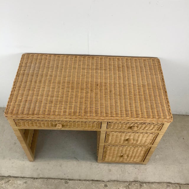 Boho Modern Wicker Writing Desk | Chairish