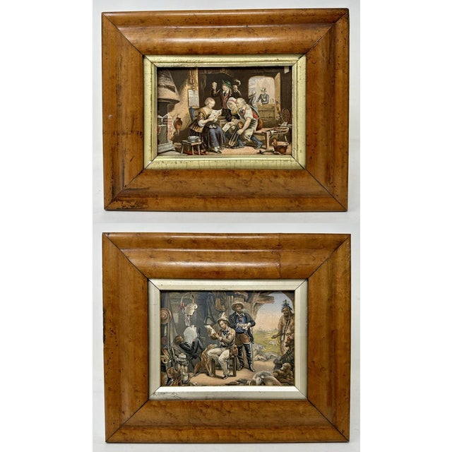 George Baxter Antique Pair Hand Colored Print Engraving Birds Eye Maple ...