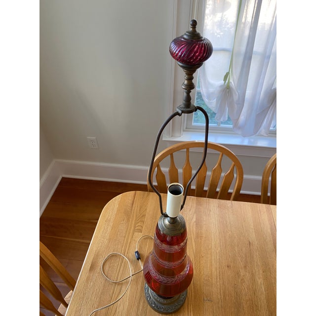 Vintage Cranberry Cut Glass Table Lamp | Chairish