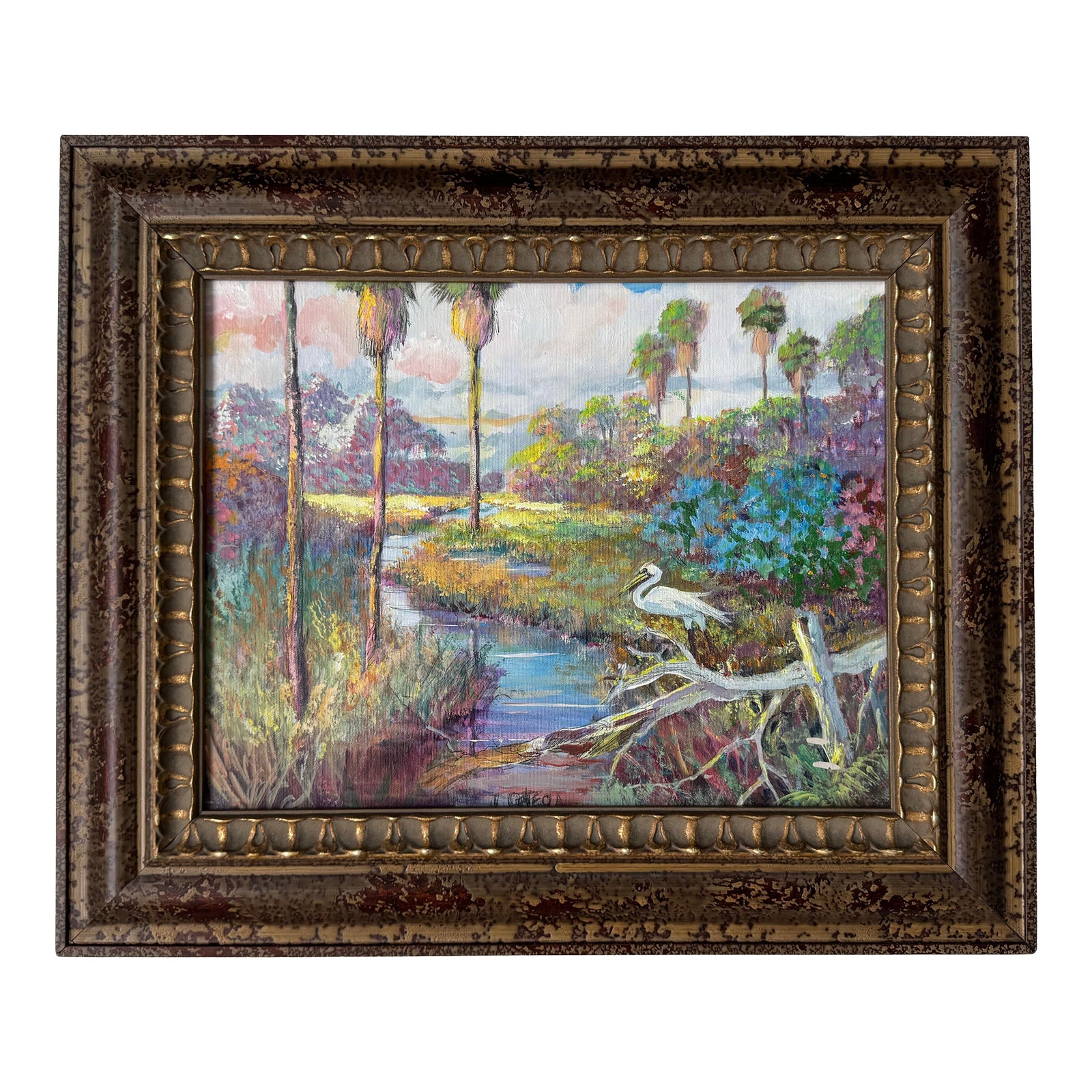 Vintage Tropical Florida Highwaymen–Style Oil on Canvas Painting With ...