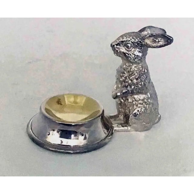 2000's Metal Bunny Rabbit With Dish Gilded Open Salt | Chairish