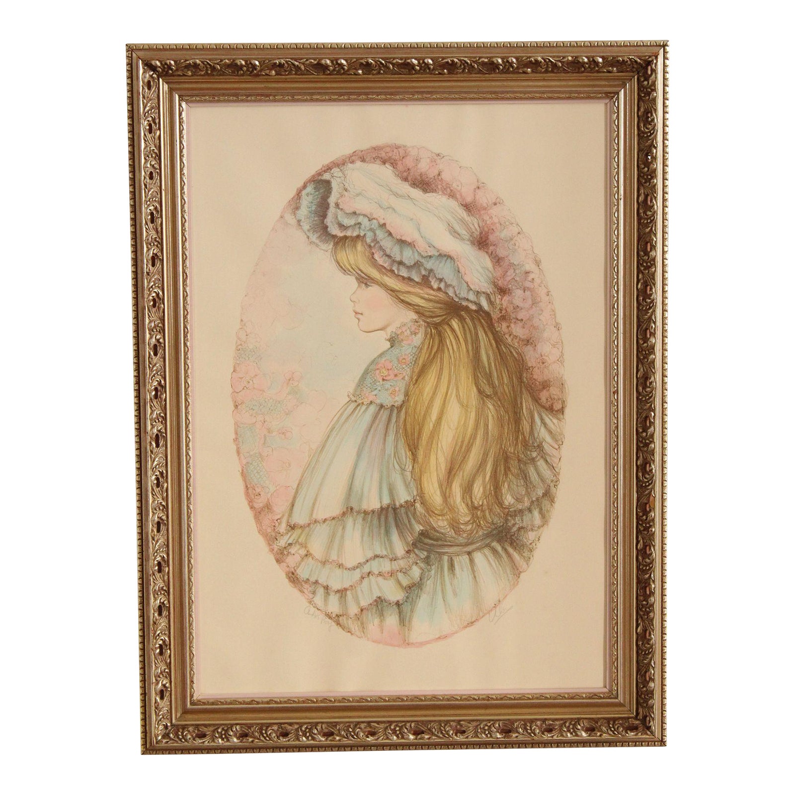 Mary Vickers Handcolored Lithograph, 'Golden Tresses' | Chairish