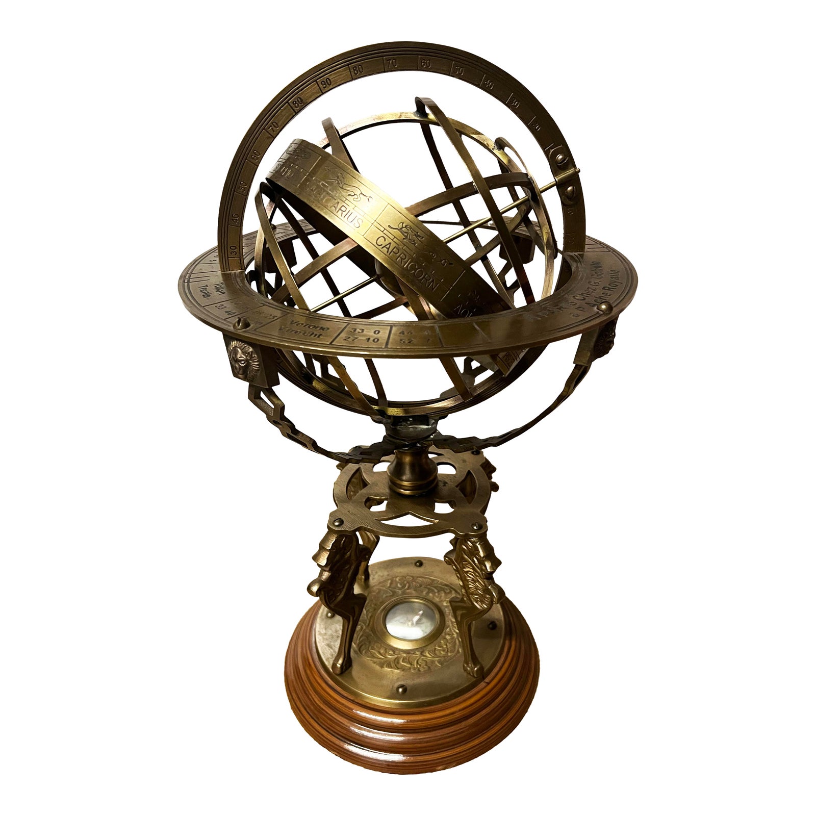 Large 1990s Armillary Brass Sphere With Compass | Chairish