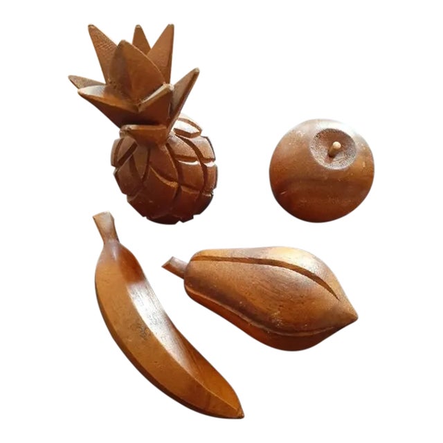 1990s Hand-Carved Wood Fruits- Set of 4 | Chairish