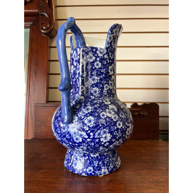 1930s Blue & White Floral Calico Pitcher & Bowl Signed Victorian Ware ...