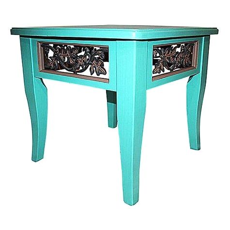 Hand Painted Turquoise Asian Side Table | Chairish