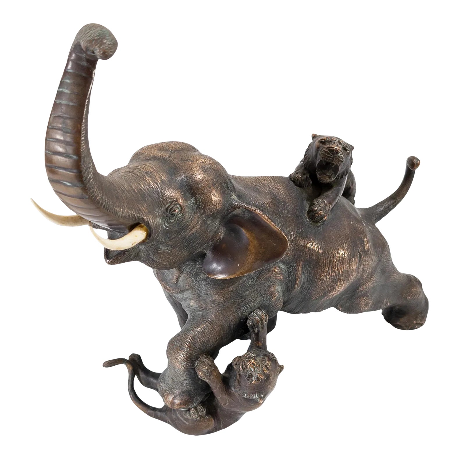 Early 20th Century Japanese Meiji Style Bronze Okimono of Elephant and ...